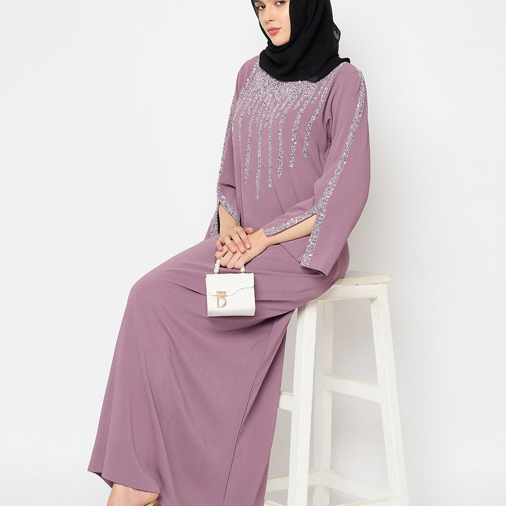 Nabia Pink Crush Nida Luxury Abaya with Hand Work Detailing