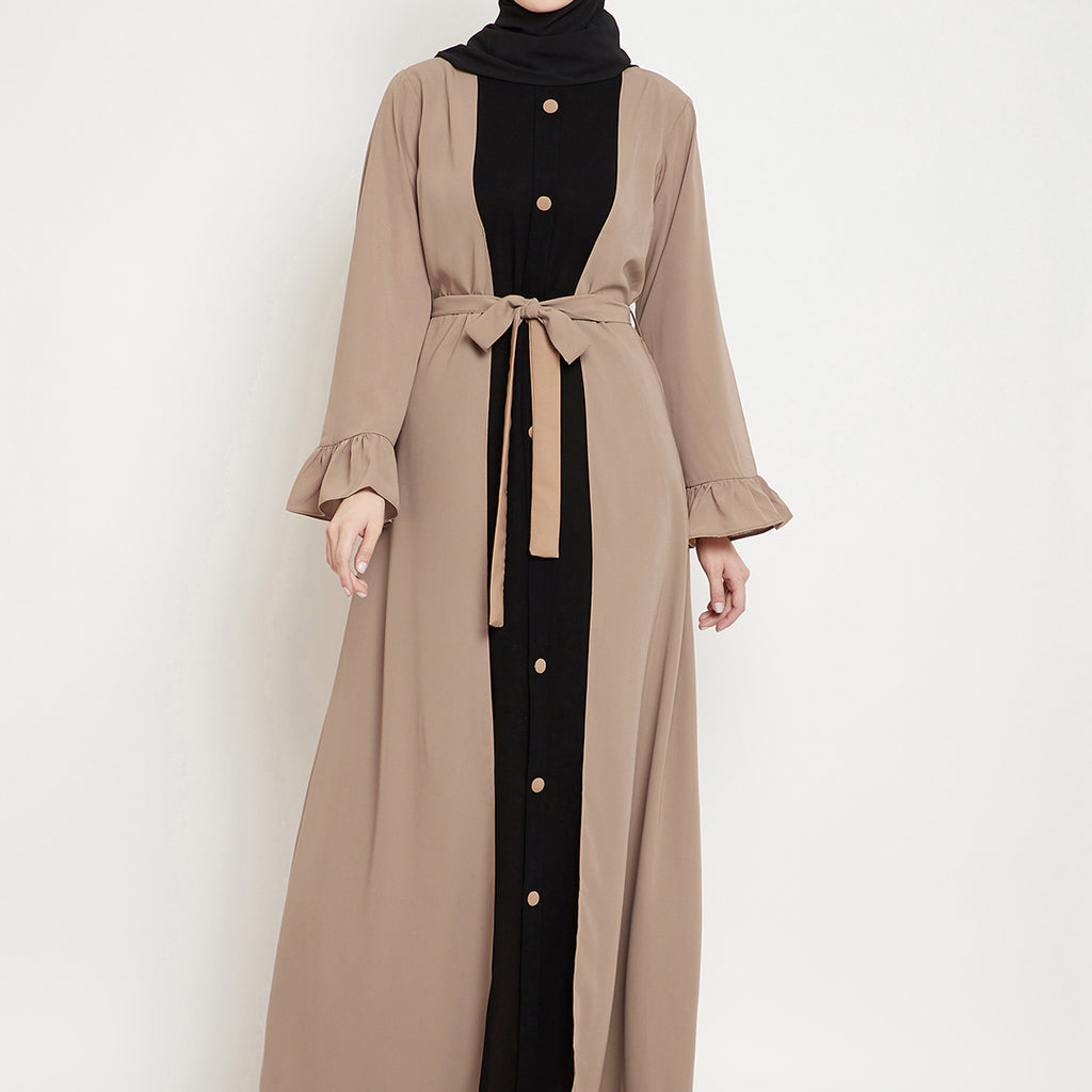 Nabia Women Beige & Black Solid Two Color Combination Bell Sleeves Aba